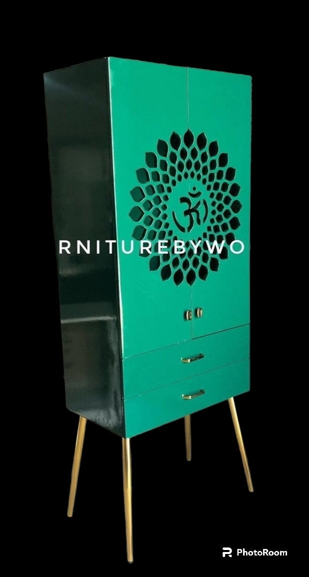 Customized Green Wooden Cabinet Desginer Mandir With LED/ Mandir For ...