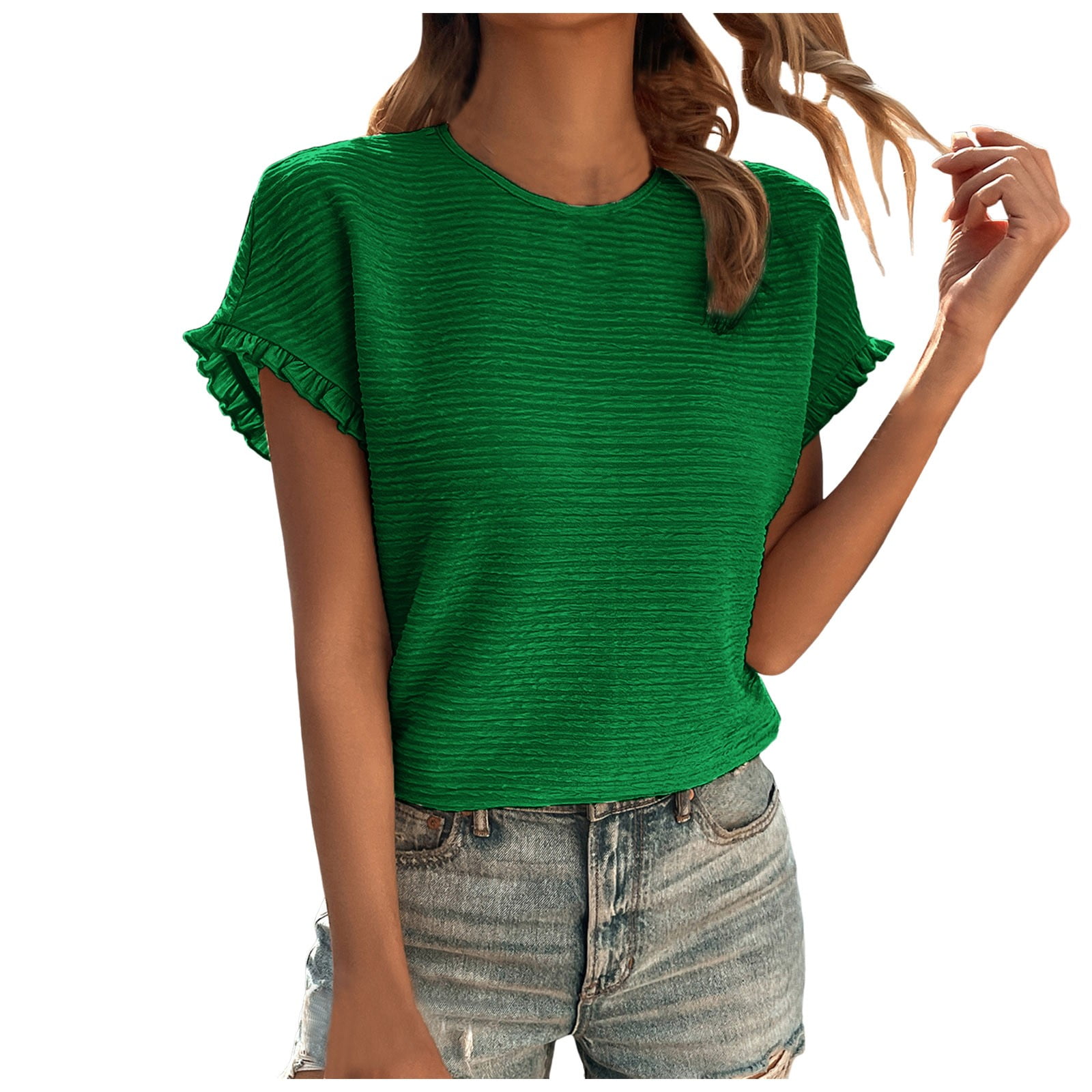 Click here for Weiyll Ladies T Shirts Textured Summer Ruffle Shor... prices