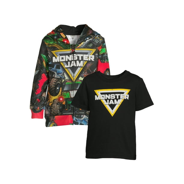 Monster Jam Toddler Boy Sublimated Zip Up Hoodie and T-Shirt Set, Sizes ...