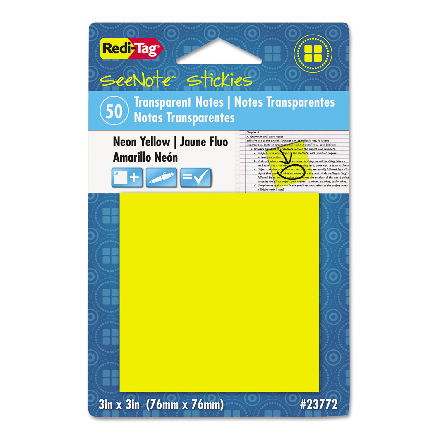 Transparent Film Sticky Notes, 3 x 3, Neon Orange, 50-Sheets/Pad ...