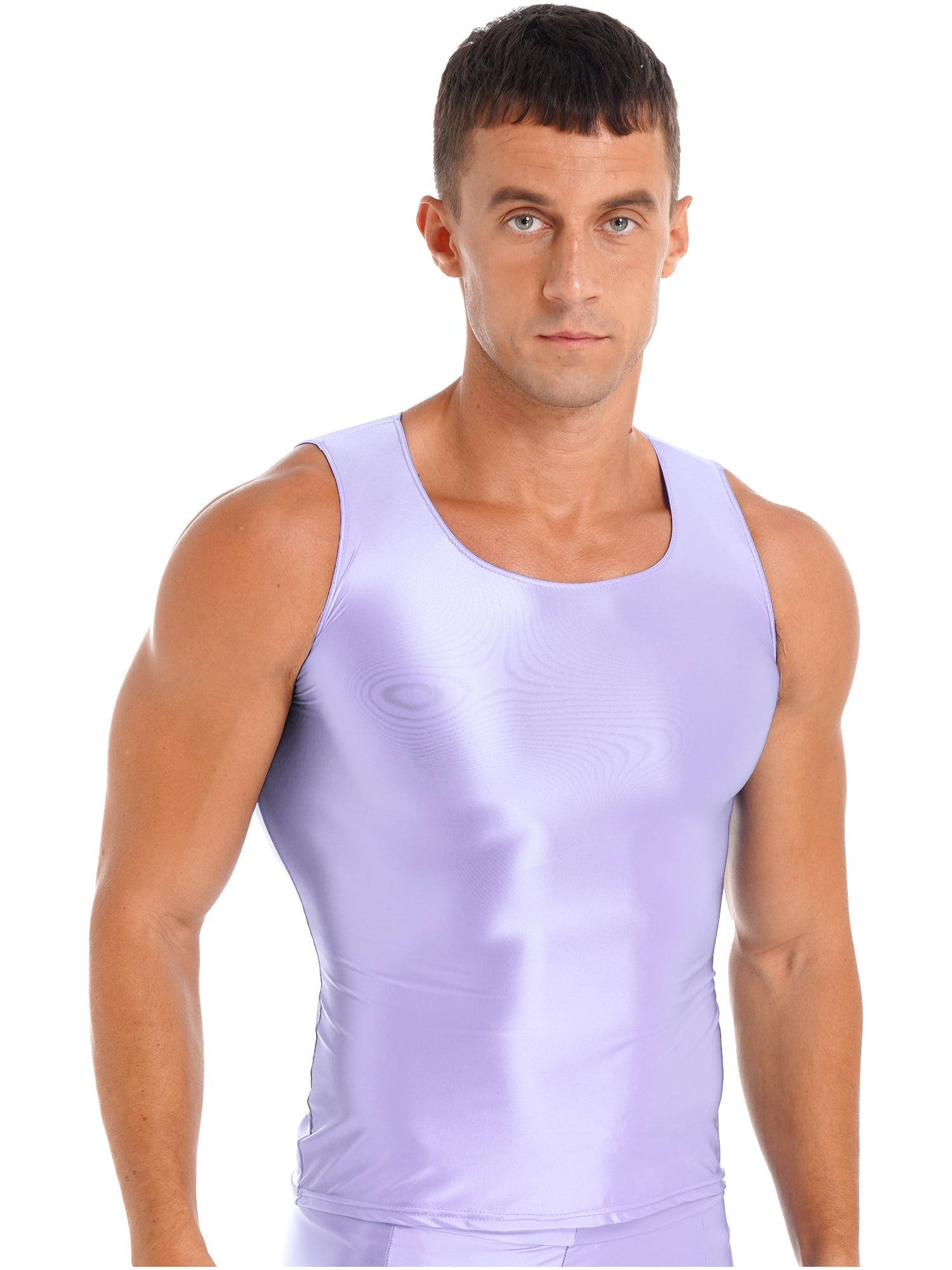 IEFIEL Mens Glossy Smooth Tank Top Stretchy Sleeveless Vest Yoga ...