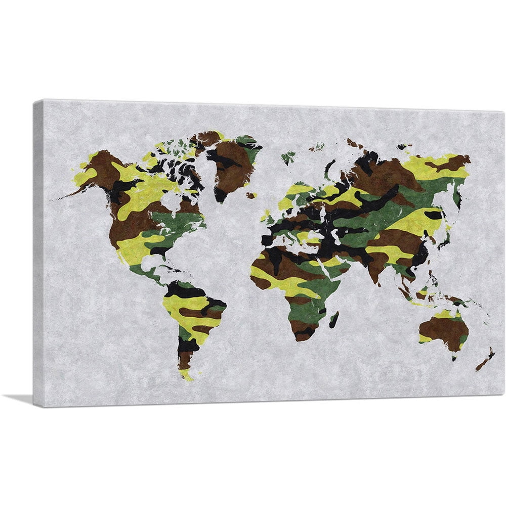 ARTCANVAS Green Brown Army Camo World Map Canvas Art Print - Size: 40 ...