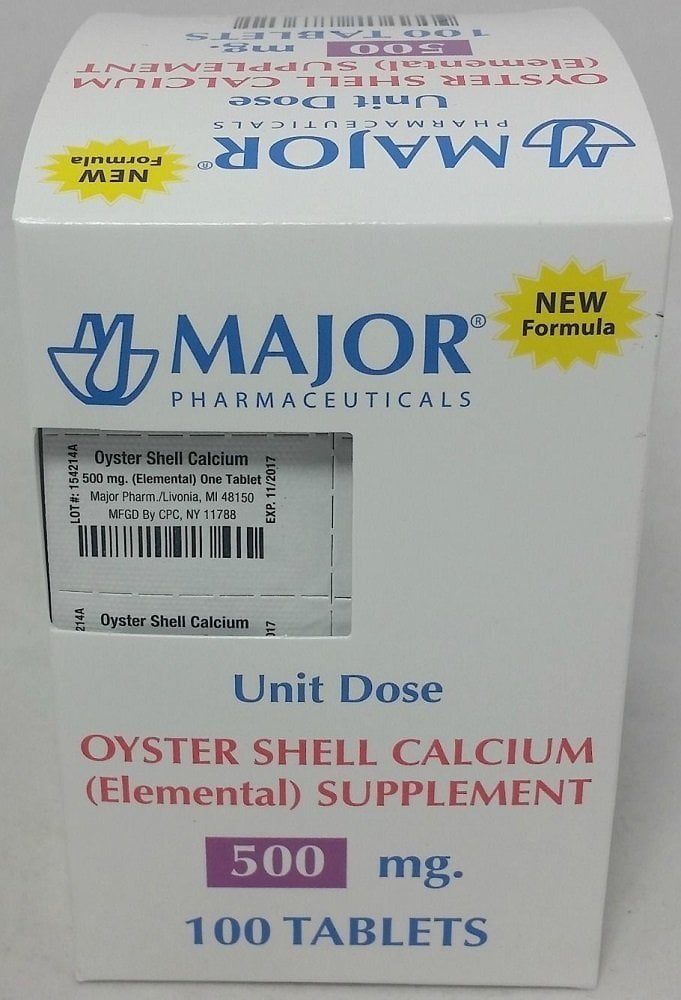 Major Oyster Shell Calcium Tablets, 500 mg, 100 Count - Walmart.com