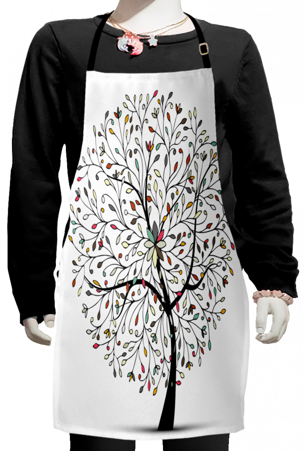 White Kids Apron, Abstract Colorful Leaves Surreal Nature Tree Branches ...
