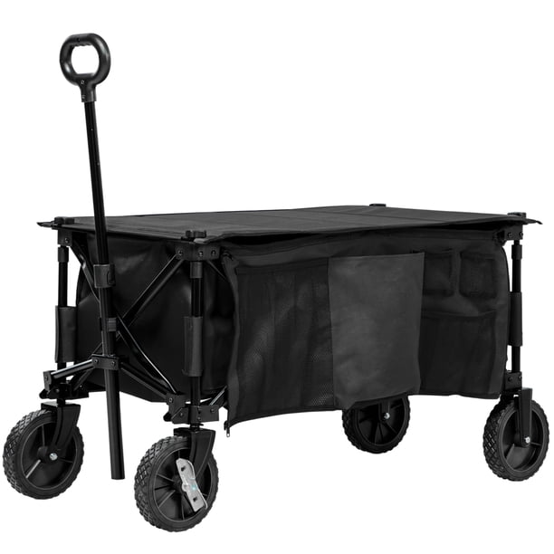 Outsunny Folding Garden Wagon Collapsible Wagon Cart with Wheels, Black ...