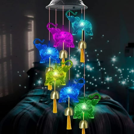 Solar Powered Outdoor Wind Chime, Elephant Owl LED Solar Powered Wind ...