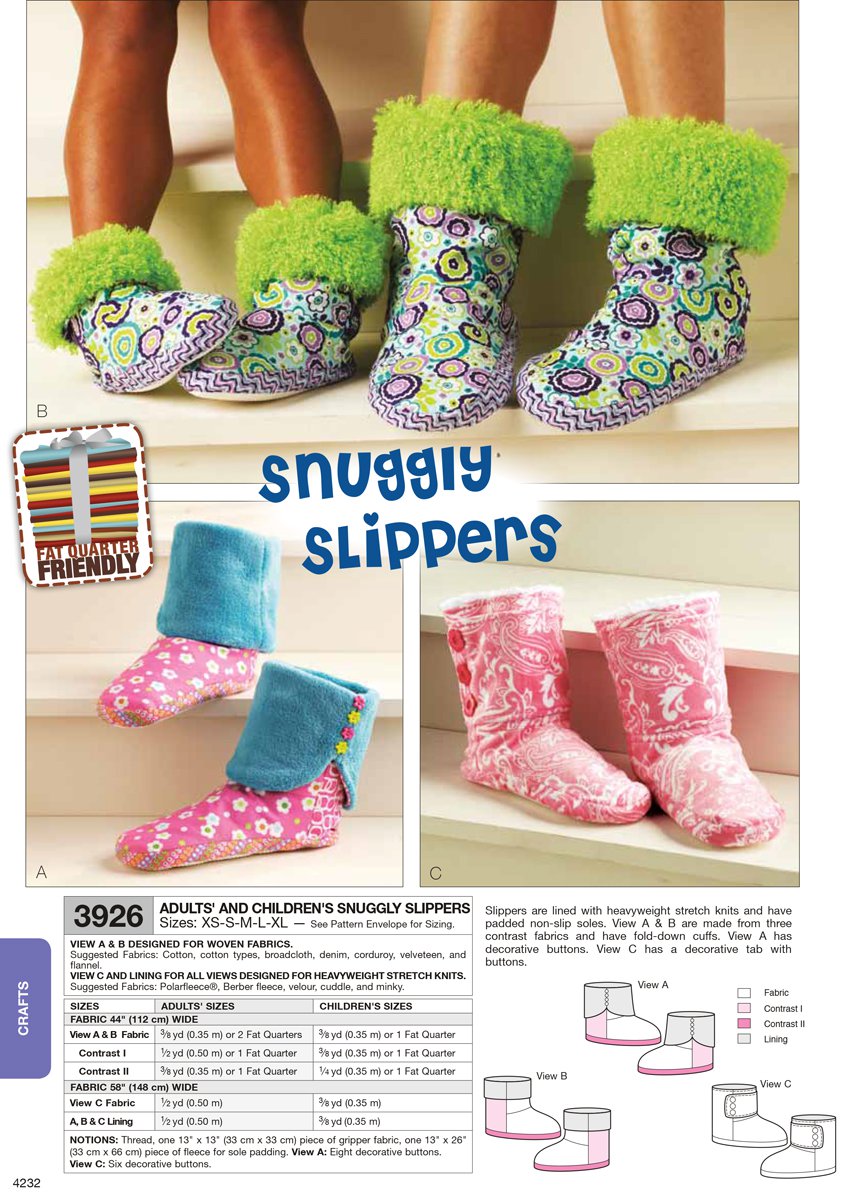 Snuggly Slippers-Adult & Children XS-S-M-L-XL -*SEWING PATTERN ...