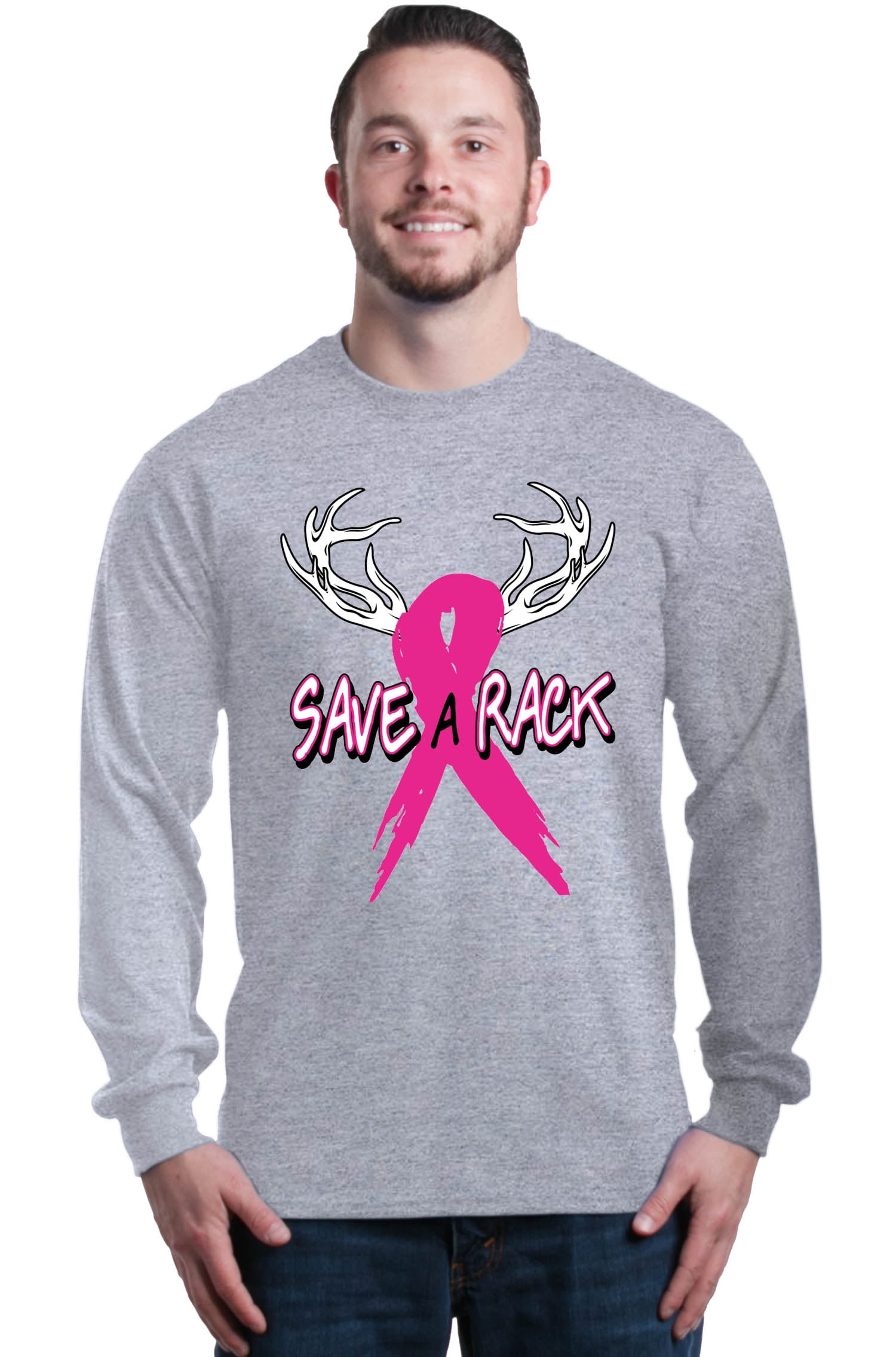 Shop4ever Mens Save A Rack Breast Cancer Awareness Long Sleeve Shirt