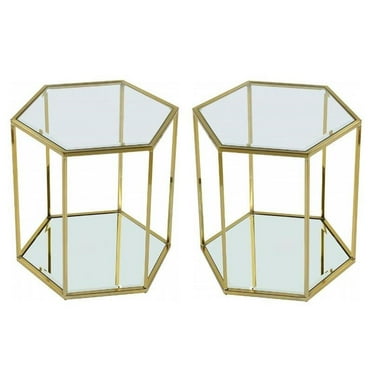 Home Square Faux Shagreen and Metal Side Table in Ivory & Brass - Set ...