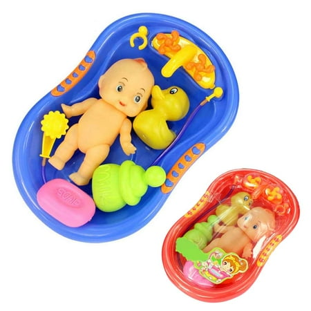 Baby Doll in Bath Tub With Shower Accessories Set Kids Pretend Role ...