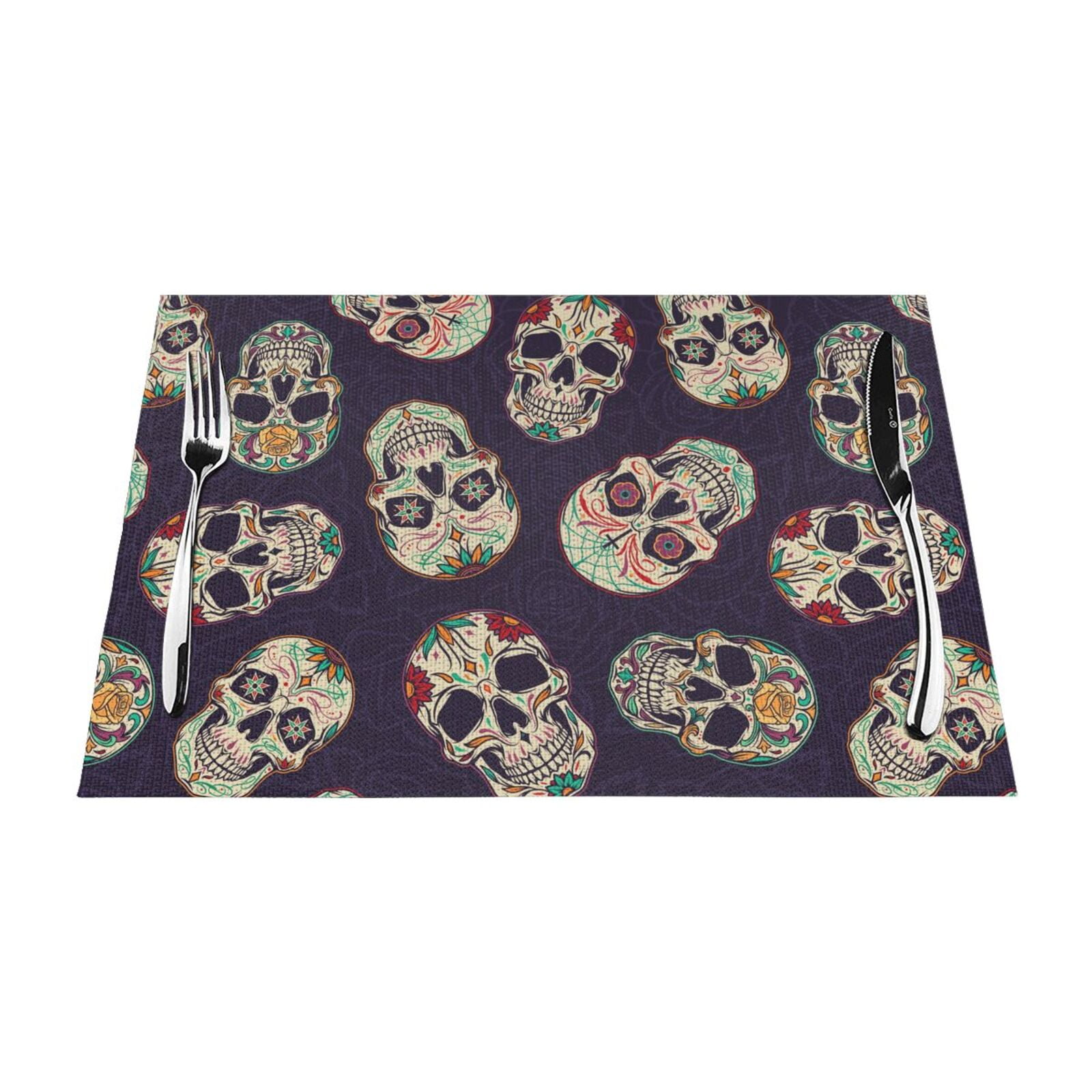 XMXT 6 Pcs Woven Placemats, Mexican Undead Skeleton Print Stain ...