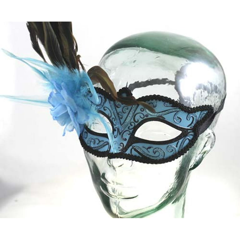 Blue Masquerade Masks With Feathers