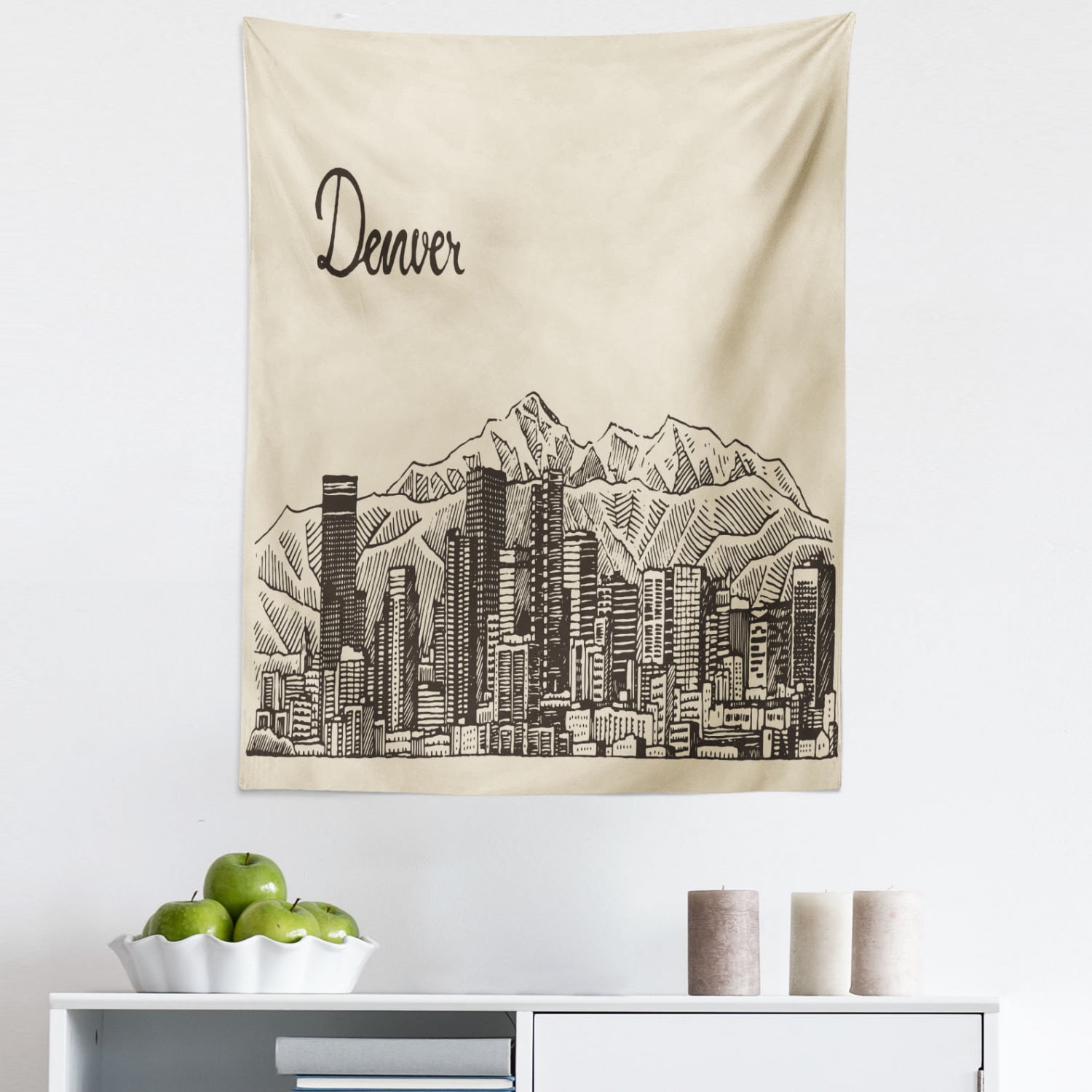 Colorado Tapestry, Denver City Skyline Sketch with Buildings and ...