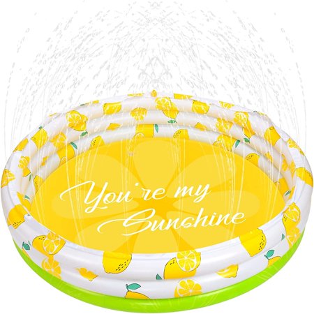 Hersh 60"x15" 3 in 1 Lemon Print Summer Adult Kiddie Pool, Splash pad ...