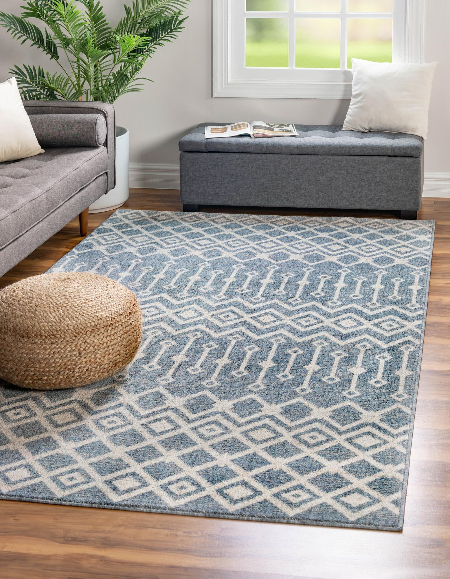 Rugs.com Eco Trellis Collection Rug – 10' x 13' Harbor Blue Medium Rug ...