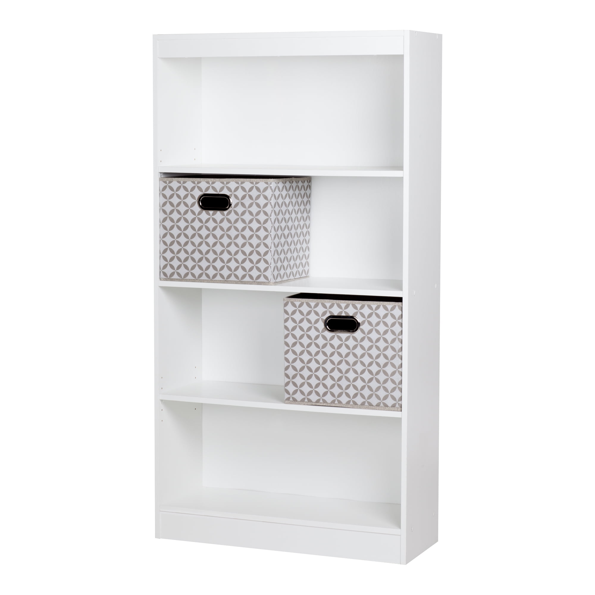 South Shore Smart Basics 4-Shelf Bookcase with 2 Fabric Storage Baskets ...