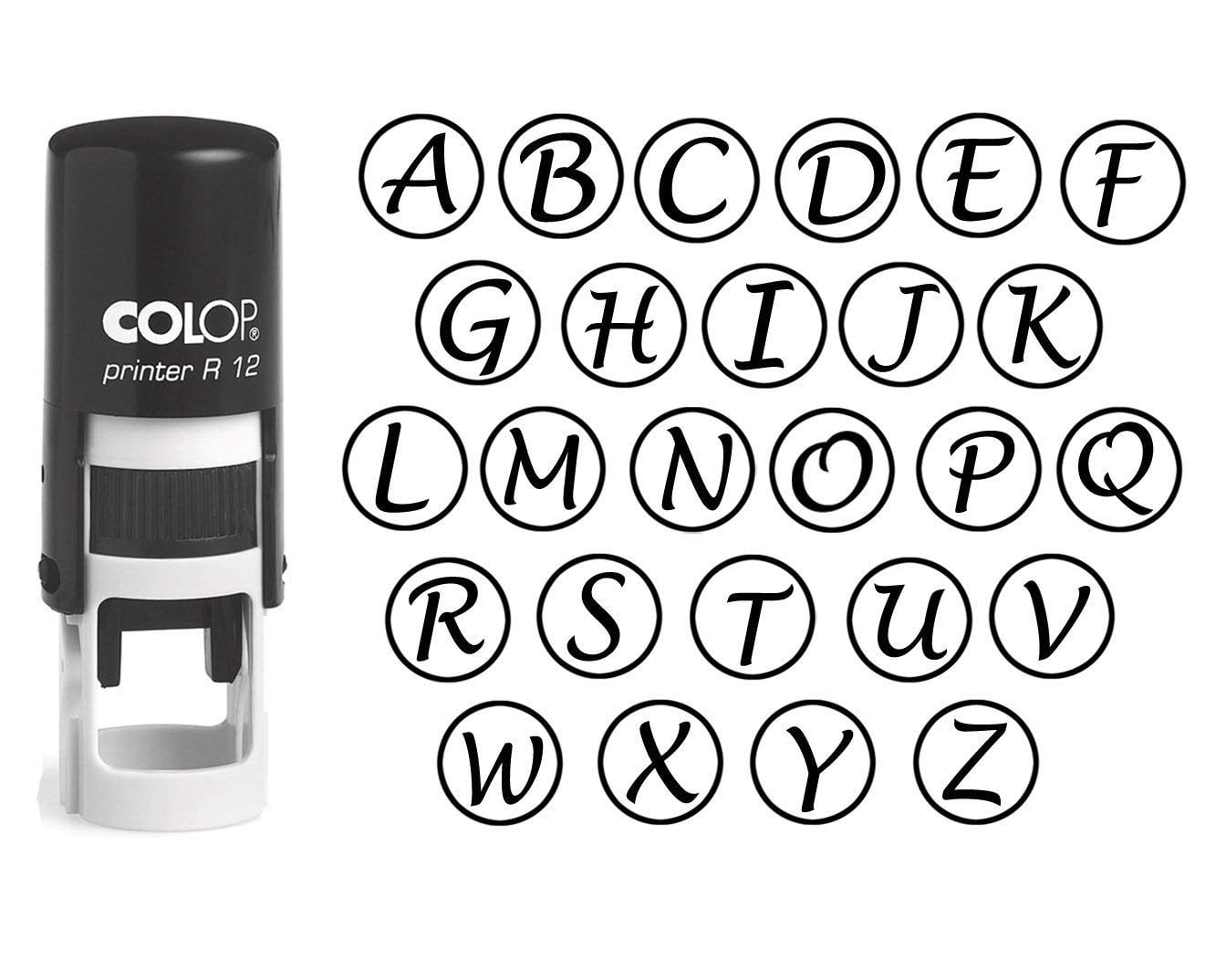 Custom A-Z Alphabet Stamp In Black Ink Monogram Round Rubber Stamp Self ...