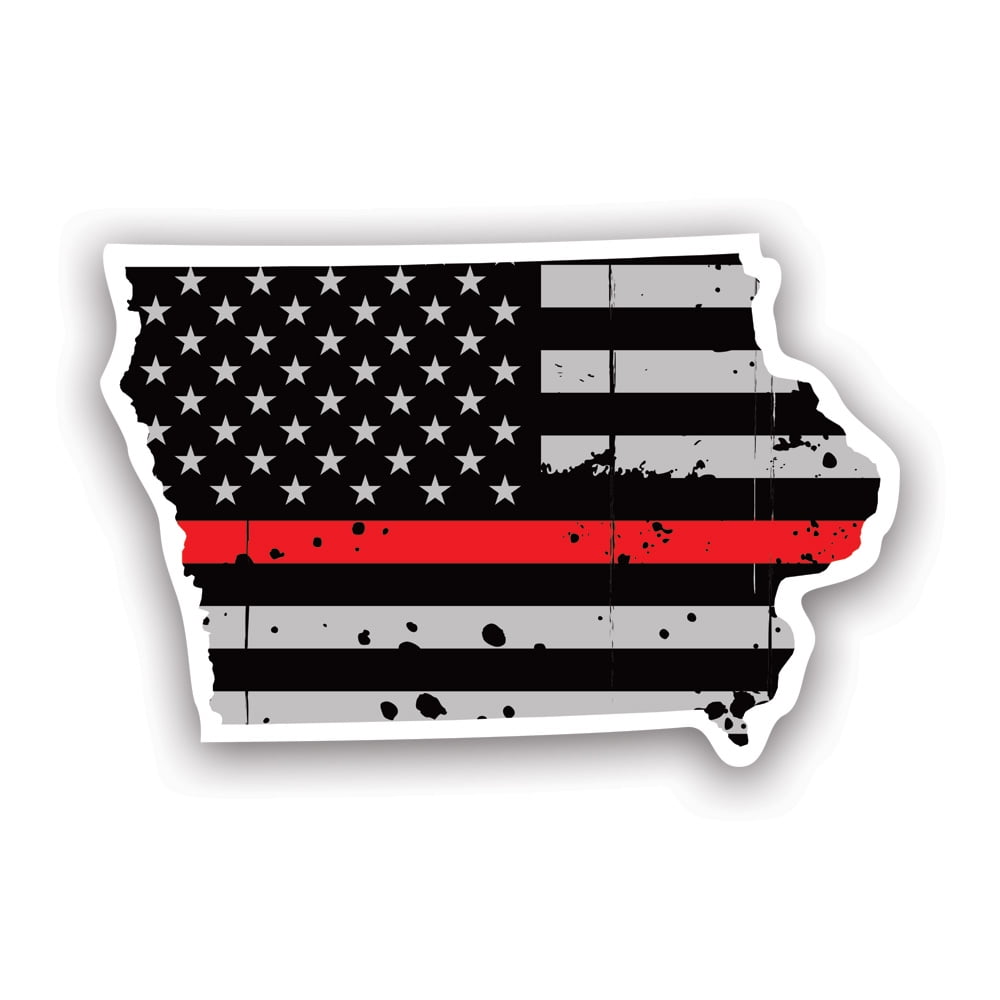 Distressed Thin Red Line Iowa State Shaped Subdued US Flag Sticker ...