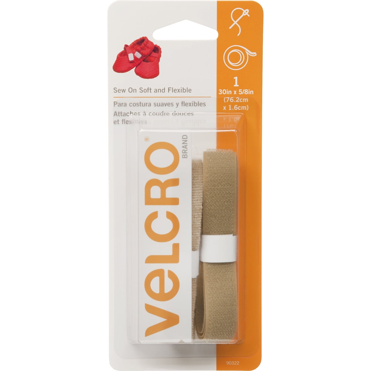 VELCRO(R) Brand Sew-On Soft & Flexible Tape 5/8"X30"-Beige - Walmart.com