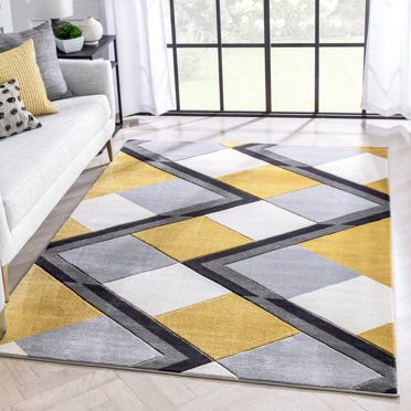 Well Woven San Francisco Escondido Yellow Modern Geometric Squares 3'11 ...