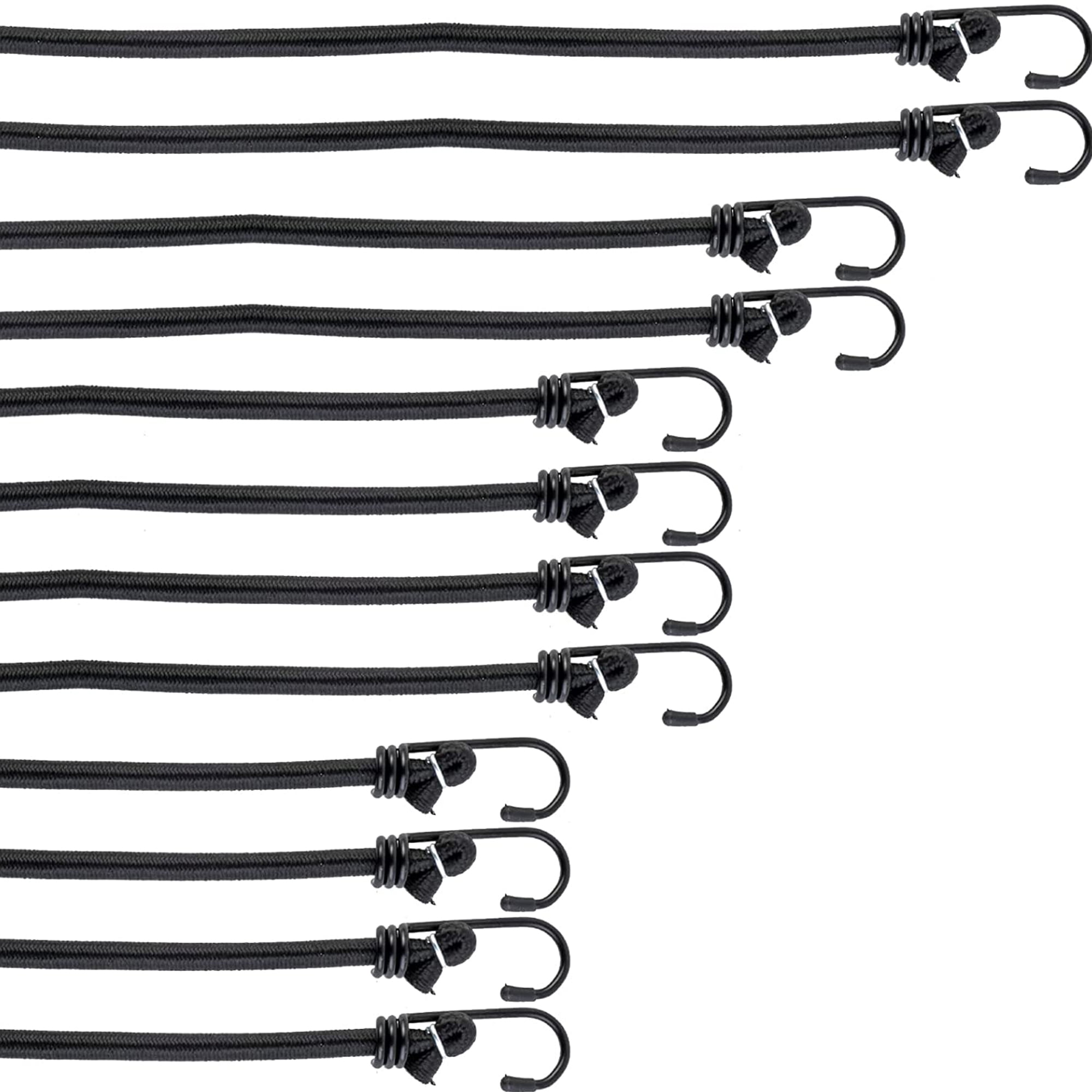 PRETEX Heavy Duty Bungee Cords Elastic Rope Straps with Hooks, Black 12 ...