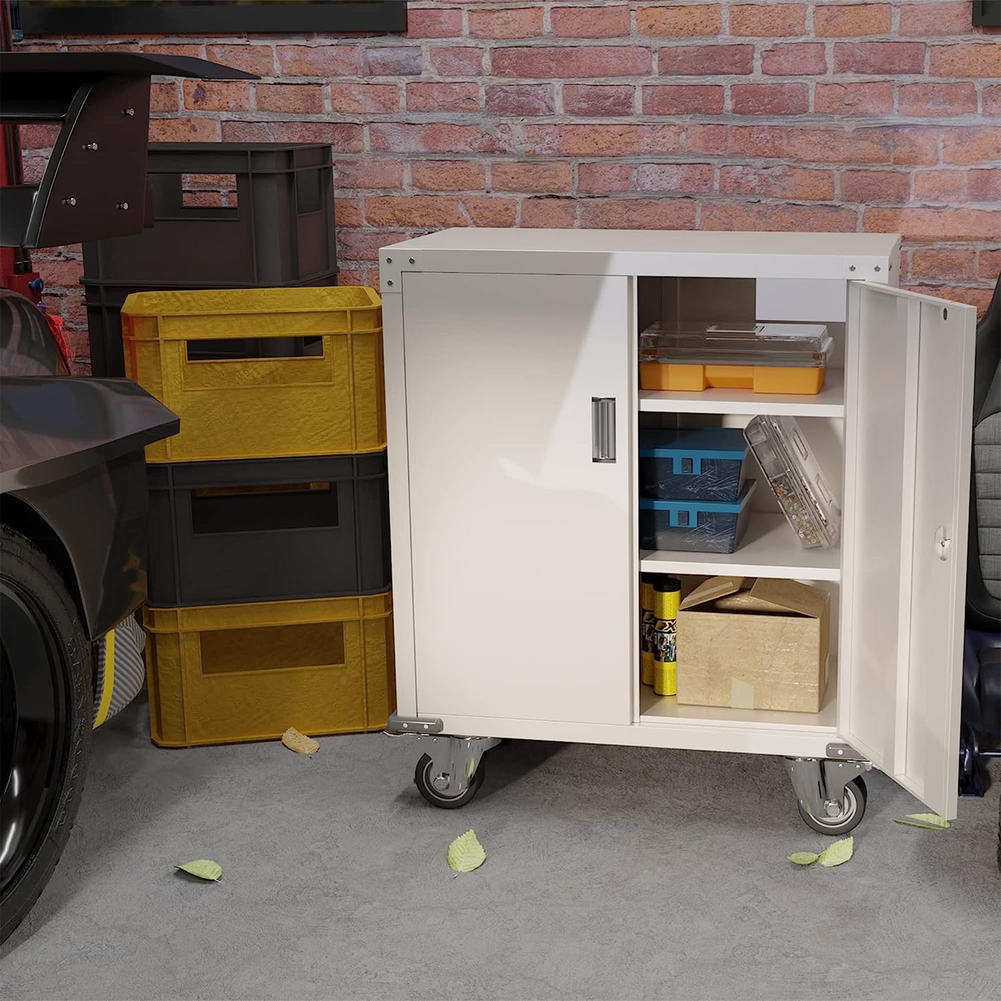 AOBABO Steel Lockable Wheeled Office Storage Cabinet & Shelves,White ...