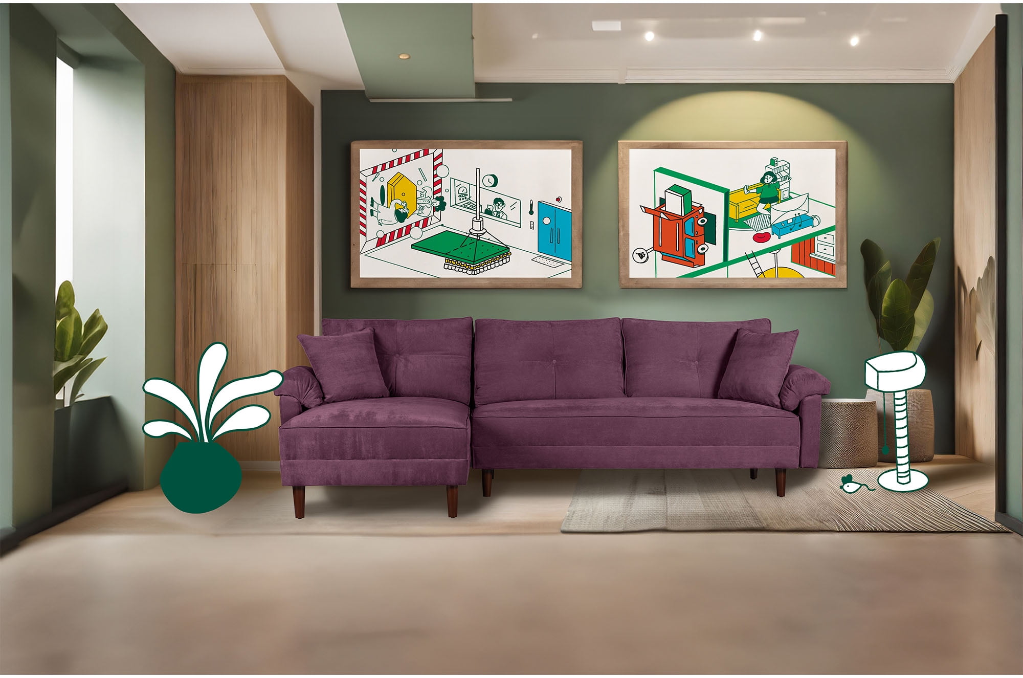 Sofá Cama Modular Reversible de Velvet Morado Beehive Memory Foam Modelo Aventus Makora | Bodega ...