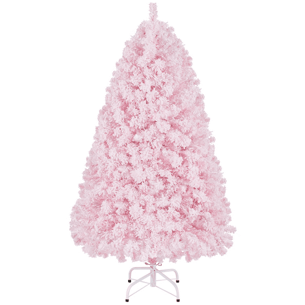 Yaheetech 4.5Ft Pre-lit Flocked Artificial Christmas Tree with Foldable Stand and Warm Lights ...