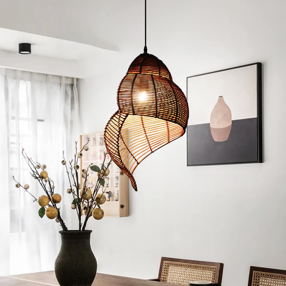 Arturesthome Retro Rattan Wave Shade Pendant Light Wicker Lampshade ...