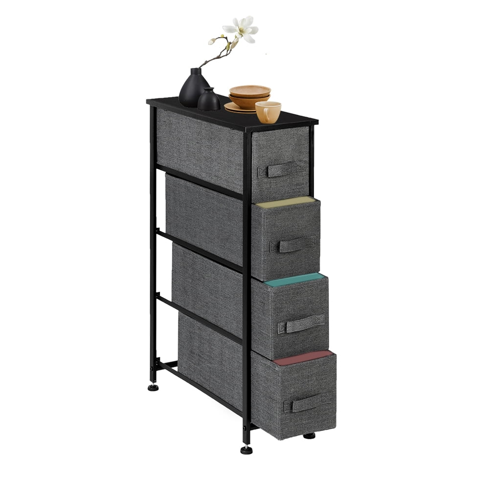 Julam Narrow Dresser Vertical Storage Unit With 4 Fabric Drawers Metal