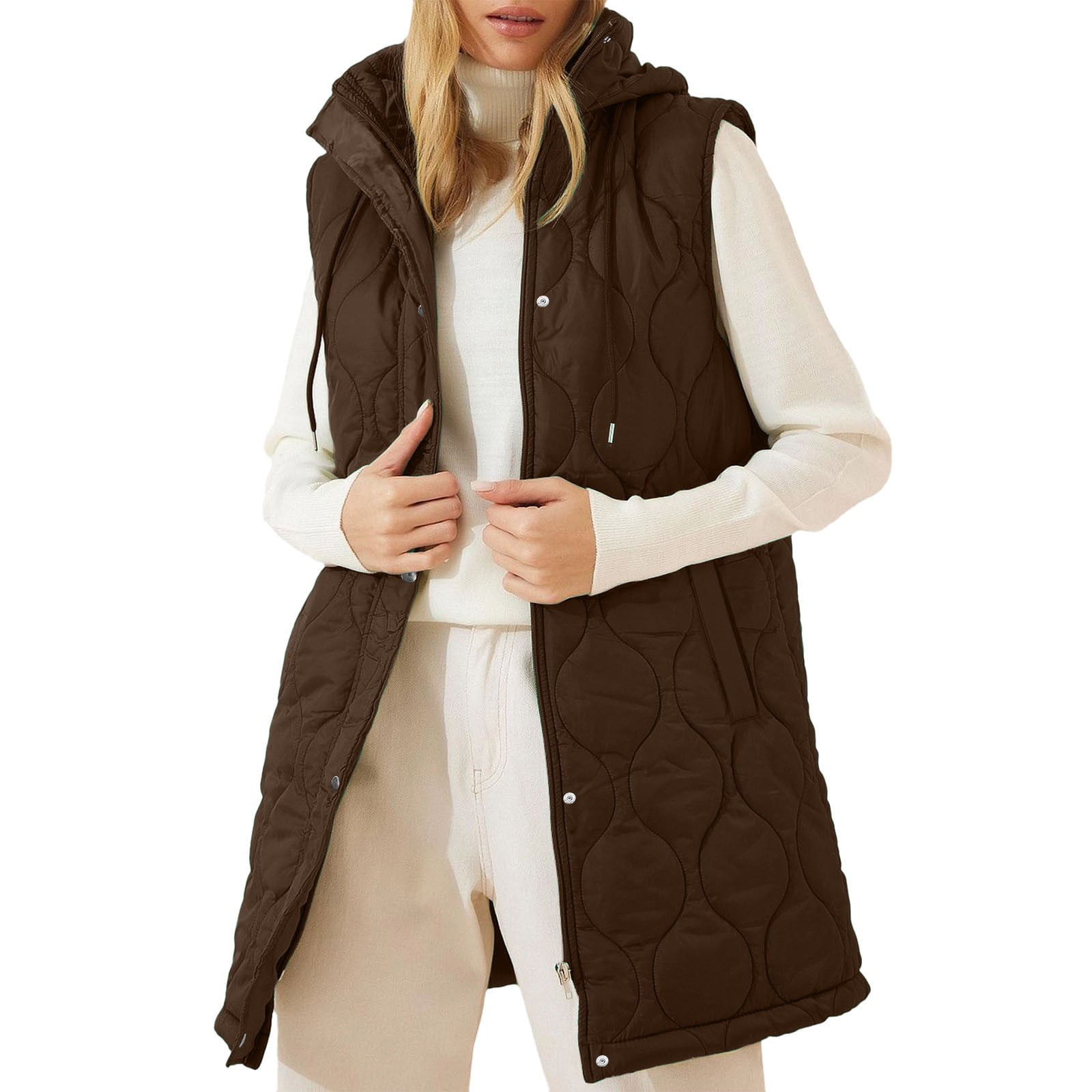 Click here for Diufon Long Vest Women Sleeveless Hooded Zip Up Co... prices