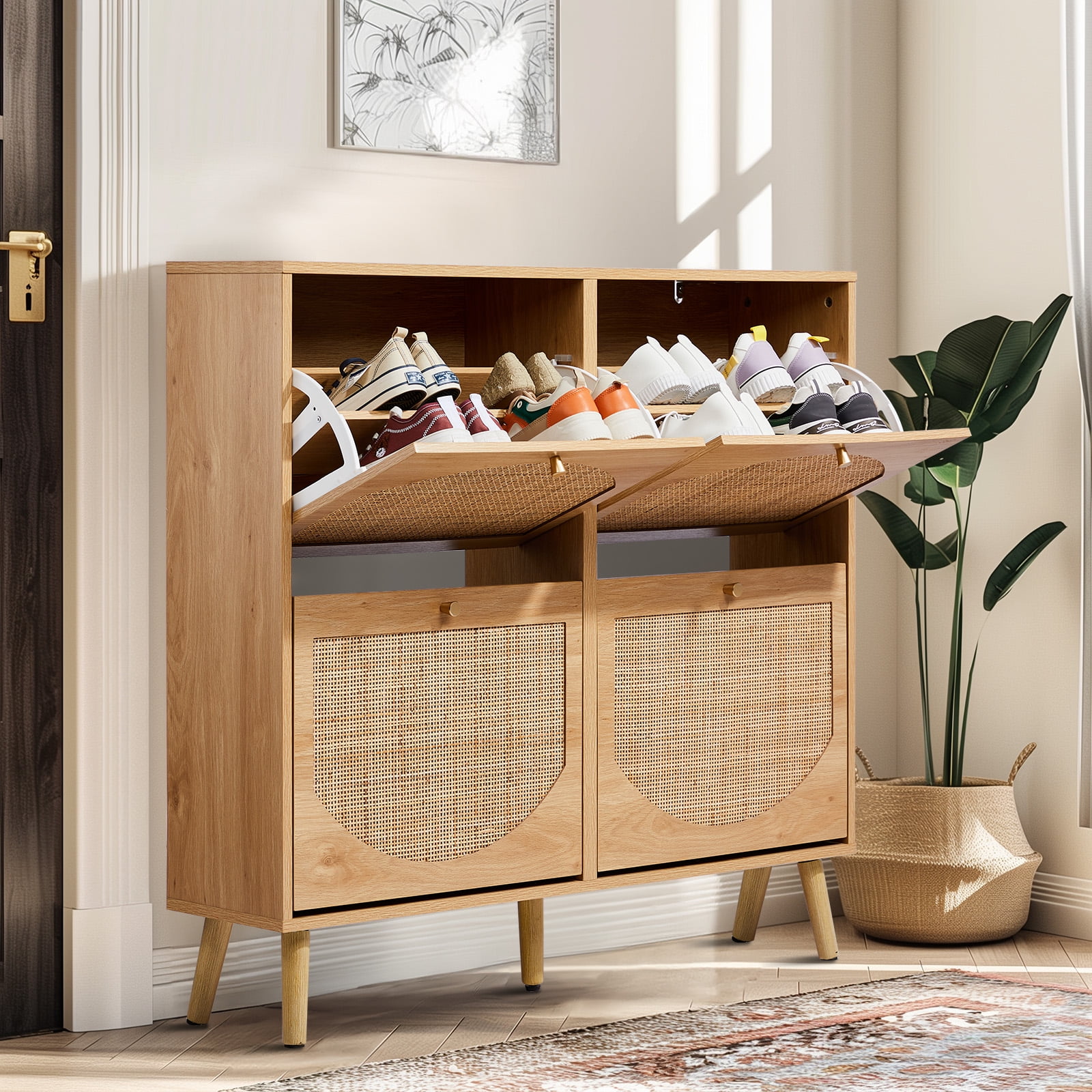 Click here for Ktaxon Rattan Shoe Cabinet With 4 Flip Drawers 24... prices