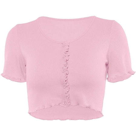 Tank Crop Tops Y2K Women Button Knitted Short Sleeve | Walmart Canada