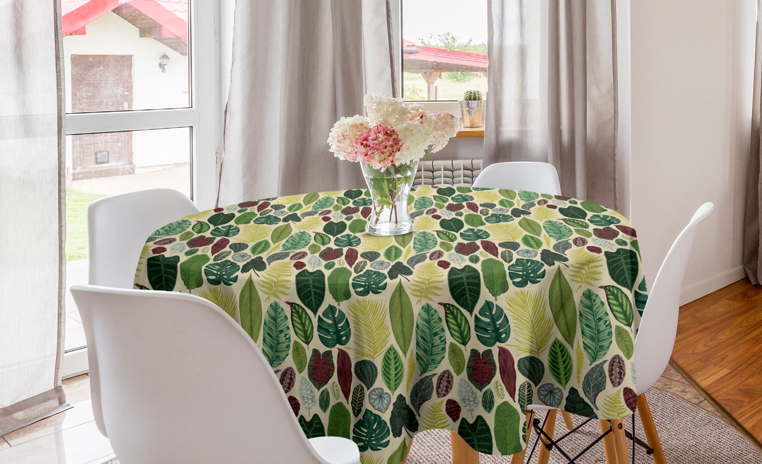Tropical Round Tablecloth, Vintage Style Detailed Nature Scenery of ...
