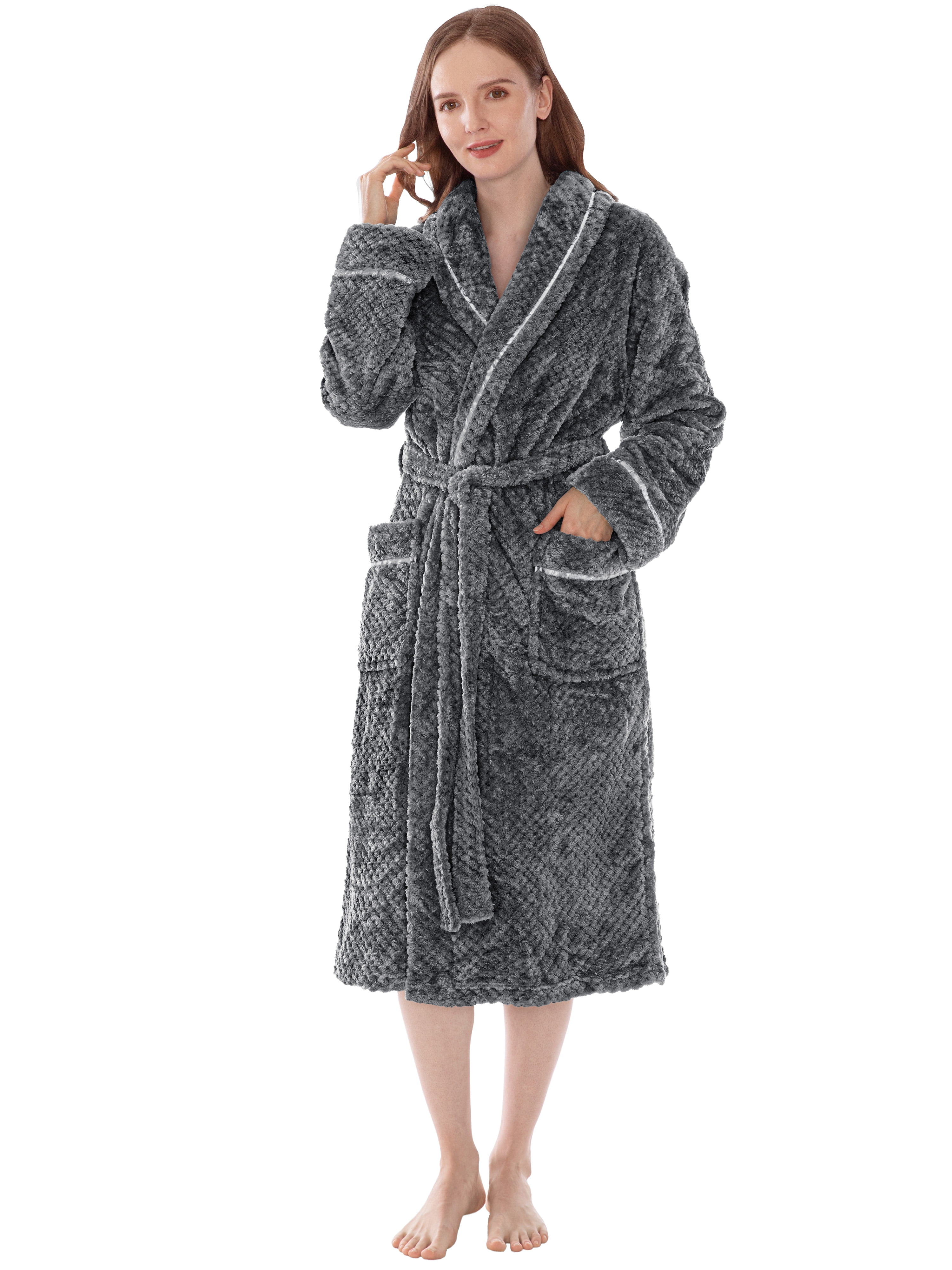 PAVILIA Women Plush Fleece Robe, Dark Grey Soft Textured Bathrobe, Lady ...