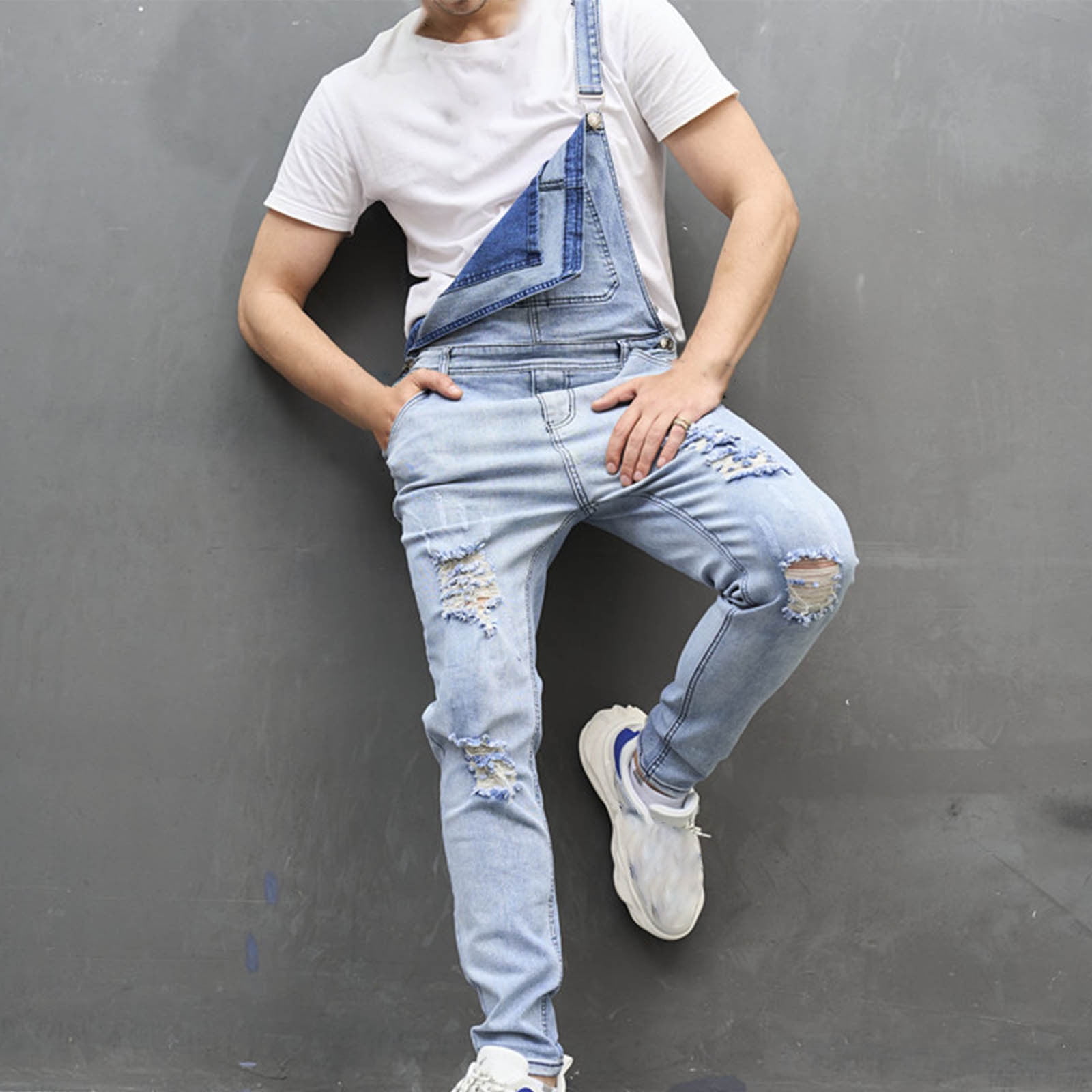 Click here for Fcbaudy Full Length Pants Overalls Men Baby Blue C... prices