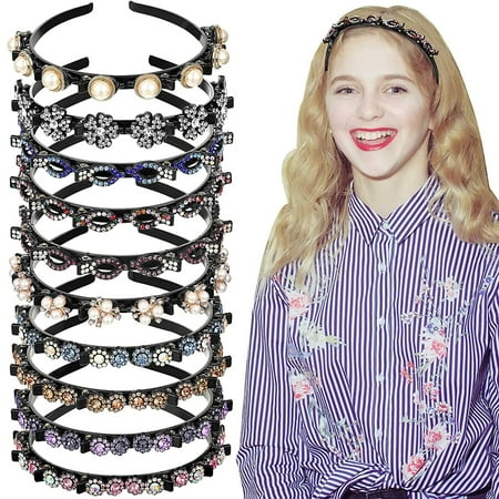 10 Pieces Clip Headbands for Women Beaded Flower Headband with Clips ...