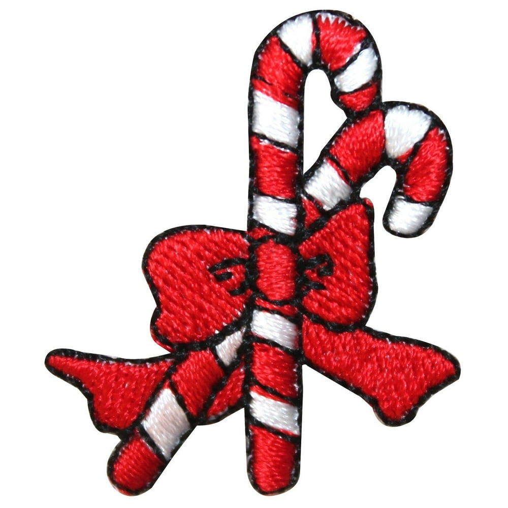 ID 8220D Candy Canes With Bow Patch Christmas Treat Embroidered Iron On ...