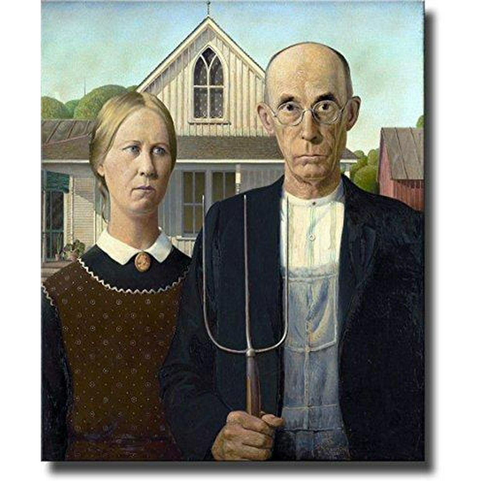 American Gothic Farmer Painting By Grant Picture on Stretched Canvas ...