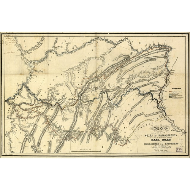 24"x36" Gallery Poster, railroad survey Map Harrisburg to Pittsburgh ...
