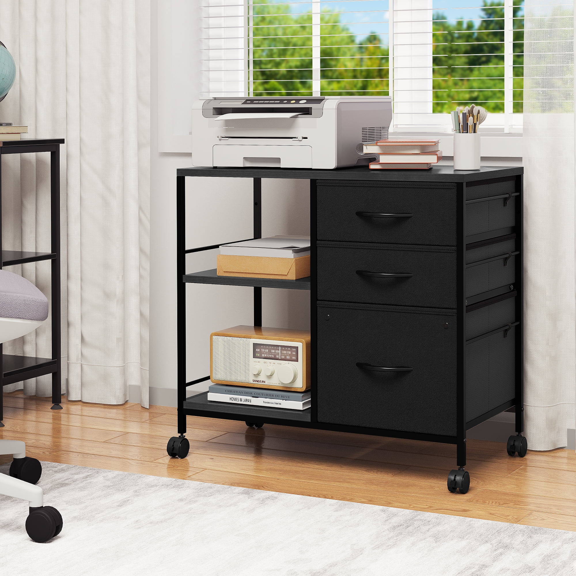 Dextrus 3 Drawer File Cabinet, Mobile Printer Stand with Open Storage ...