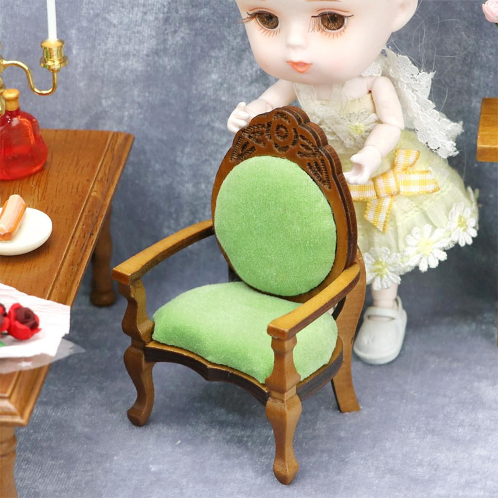 1 12 Dollhouse Miniature Vinatge Style Retro Flocking Seat Wooden Chair Doll Furniture Life Walmart
