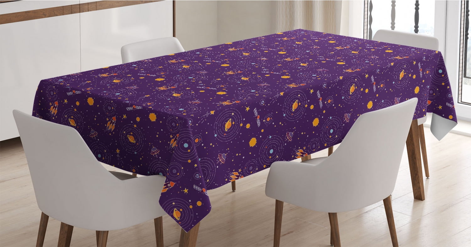 Space Tablecloth, UFOs Planets Stars Illustrations in Cartoon Style ...