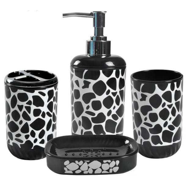 4 Piece Bathroom Accessory Set Includes Soap Dispenser Toothbrush