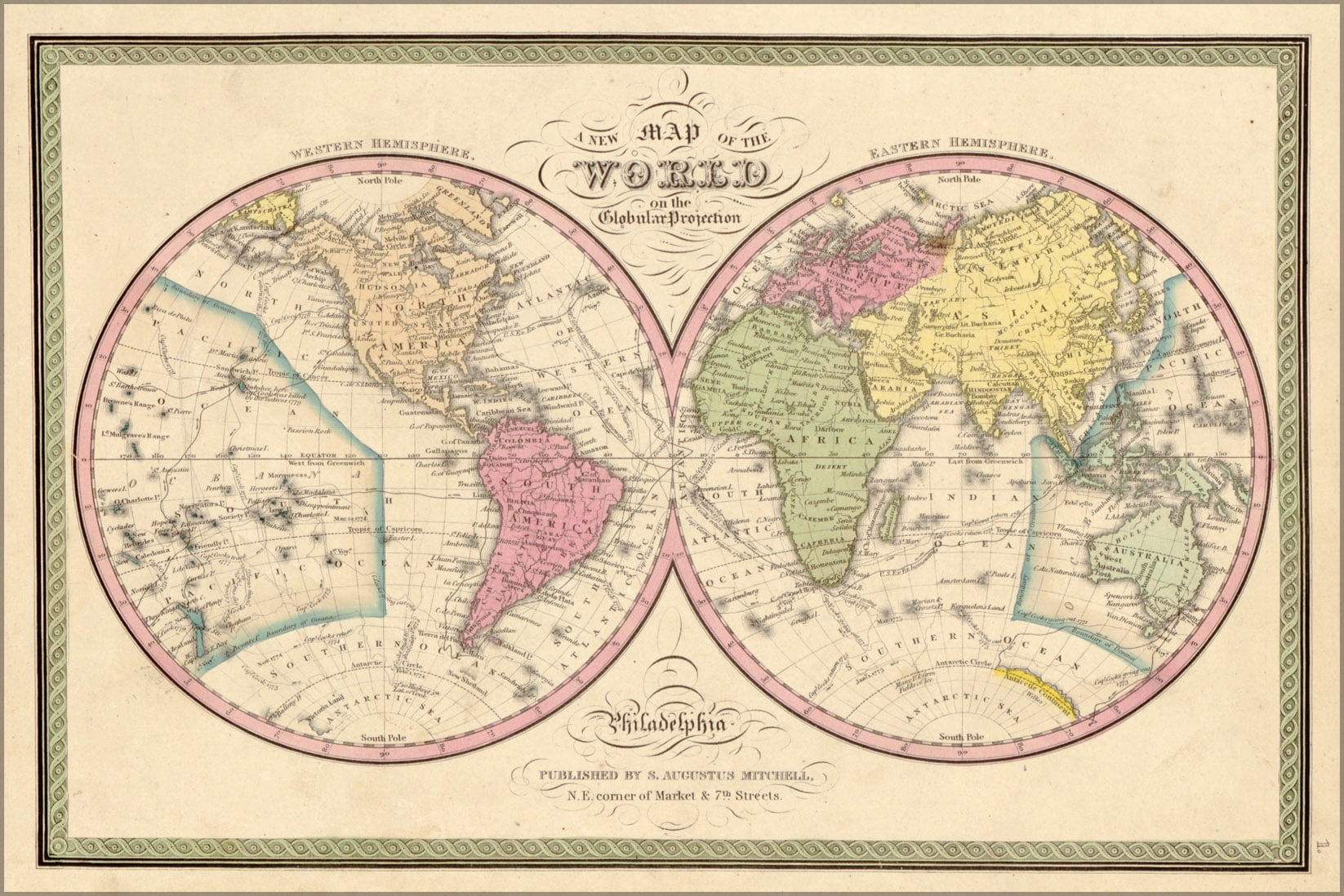 24"x36" Gallery Poster, map of the world 1849 - Walmart.com