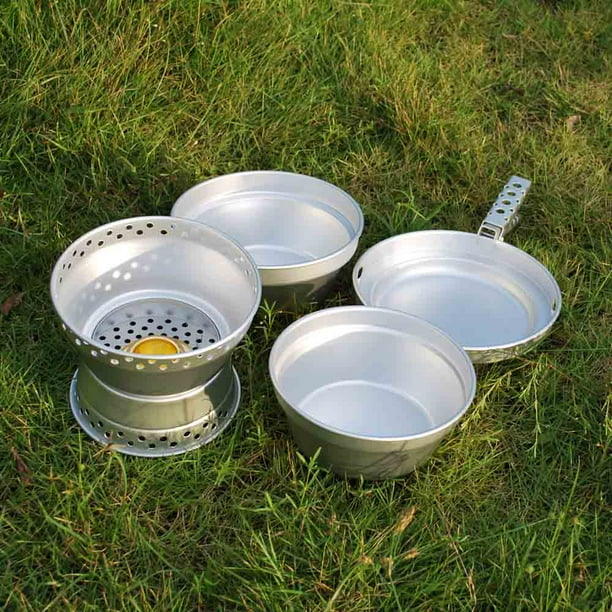 Portable Camping Cookware Mess Kit Alcohol Stove Spirit with Stand Pot ...