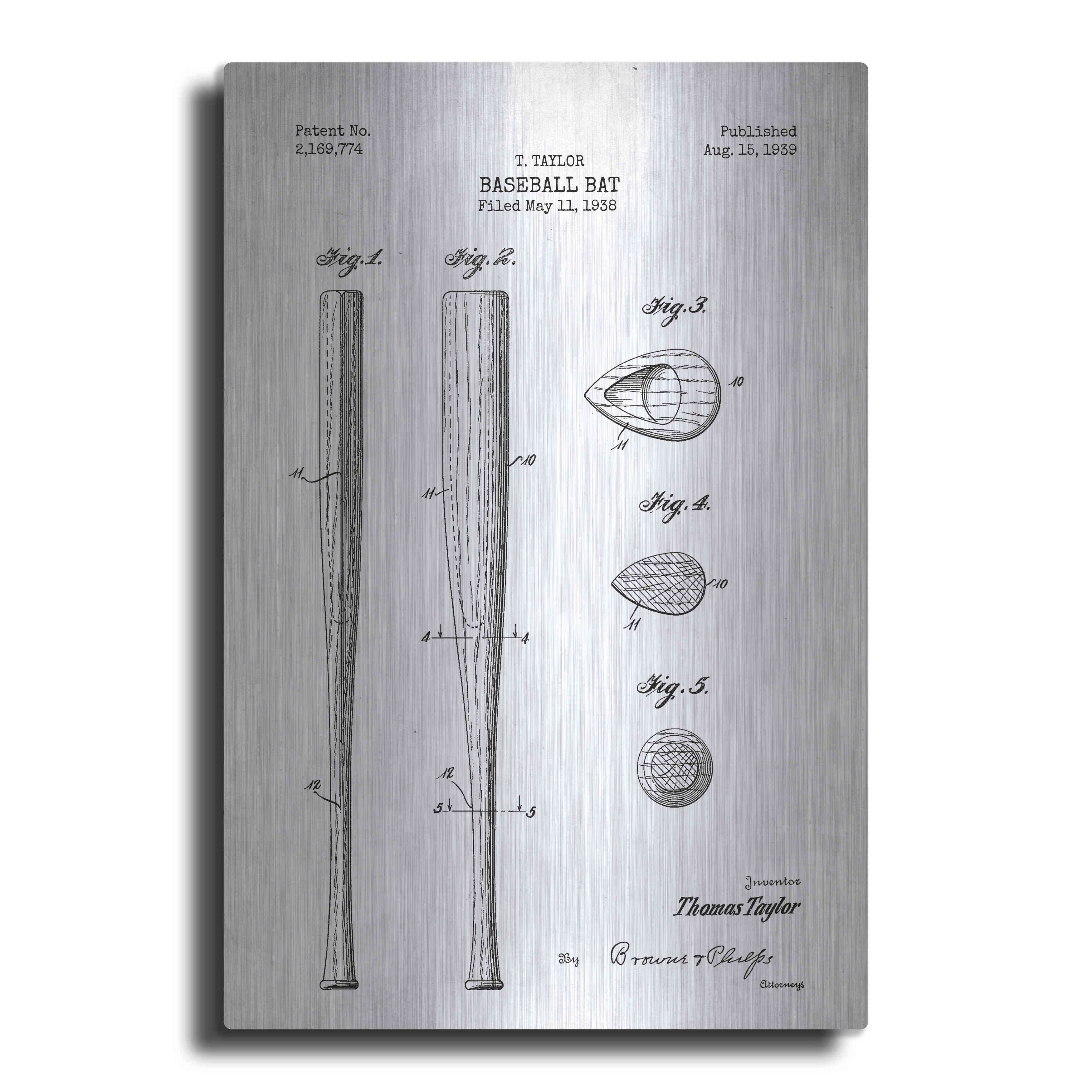 Luxe Metal Art 'Baseball Bat Blueprint Patent White' Metal Wall Art, 24 ...