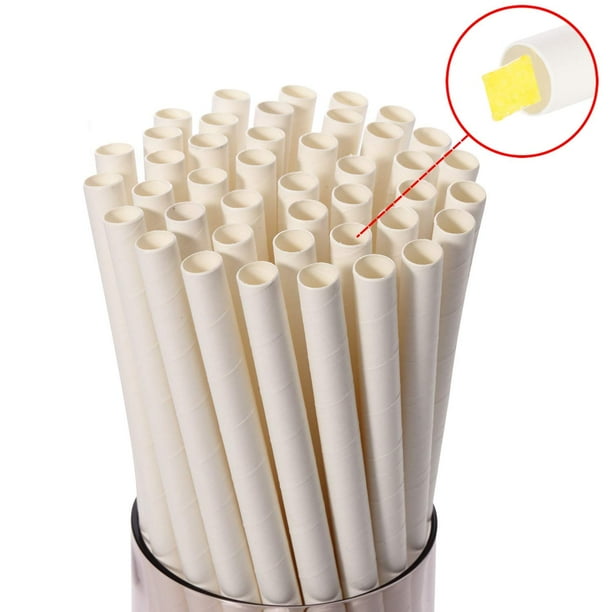 White Paper Straws Bigger Size 100 Pcs Dye Free 100 Biodegradable