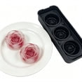 Rose Ice Cube Tray 3 Cavity Silicone Mold with Funnel Lid Black Flower ...
