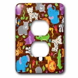 3dRose Cute Jungle Animals Scattered On Jungle Leaves Pattern - 2 Plug ...